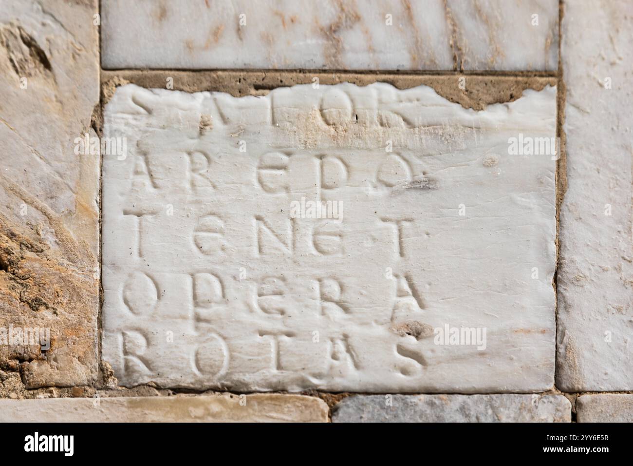 Facade of Siena Cathedral, Italy. The magic Sator square, esoteric word ...