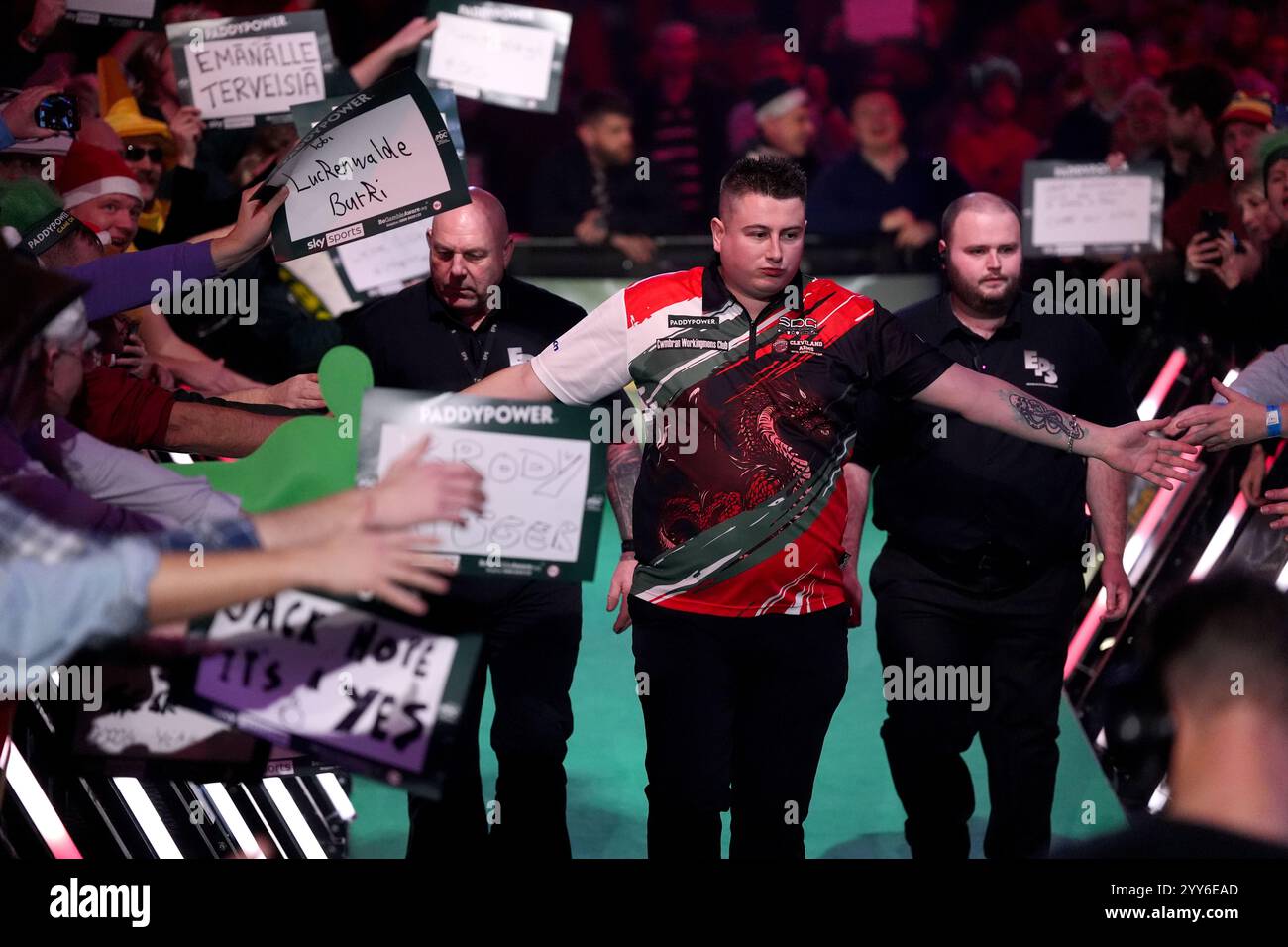Nick Kenny walks out ahead of his first round match against Stowe Buntz ...