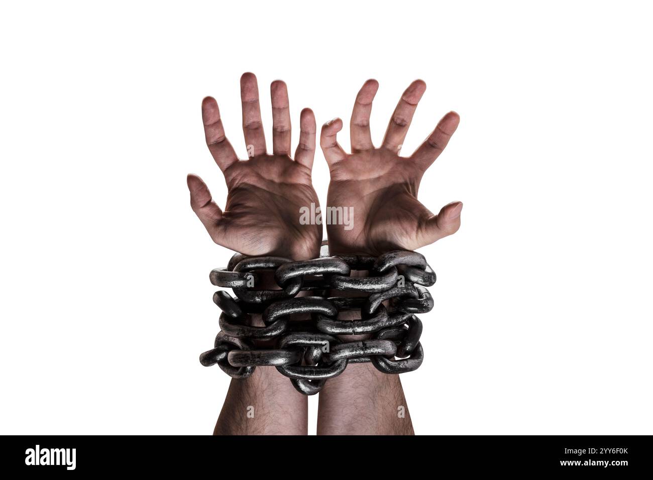 Two hands in chains isolated on white background with clipping path ...