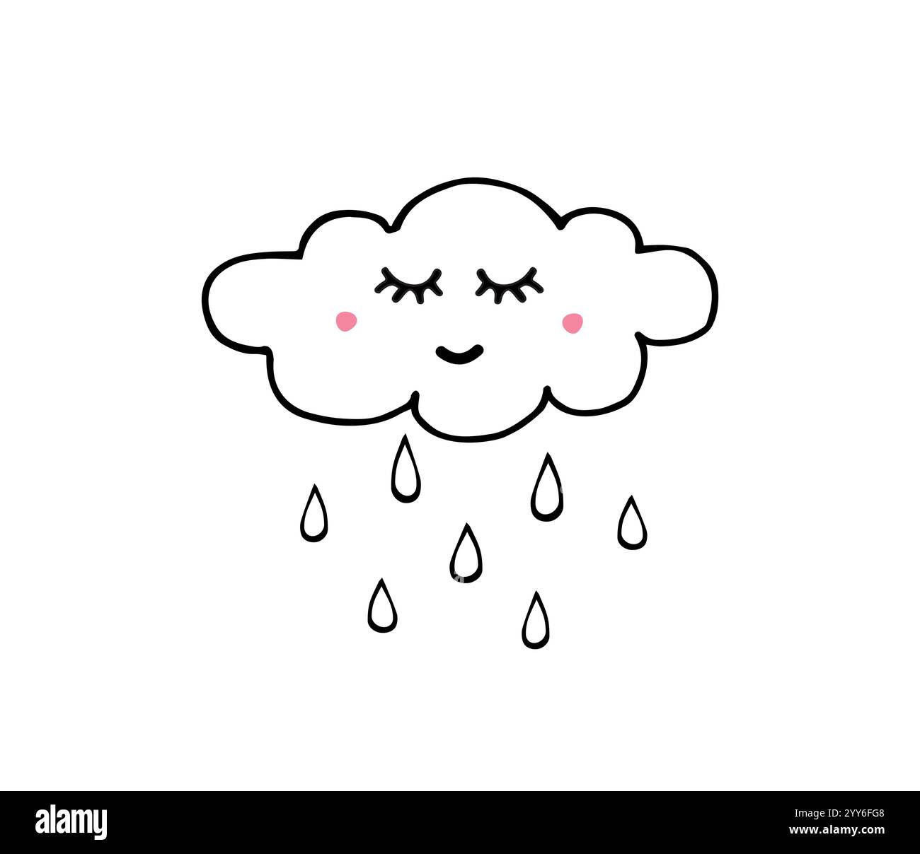 Vector hand drawn doodle sketch raining cloud with face isolated on ...