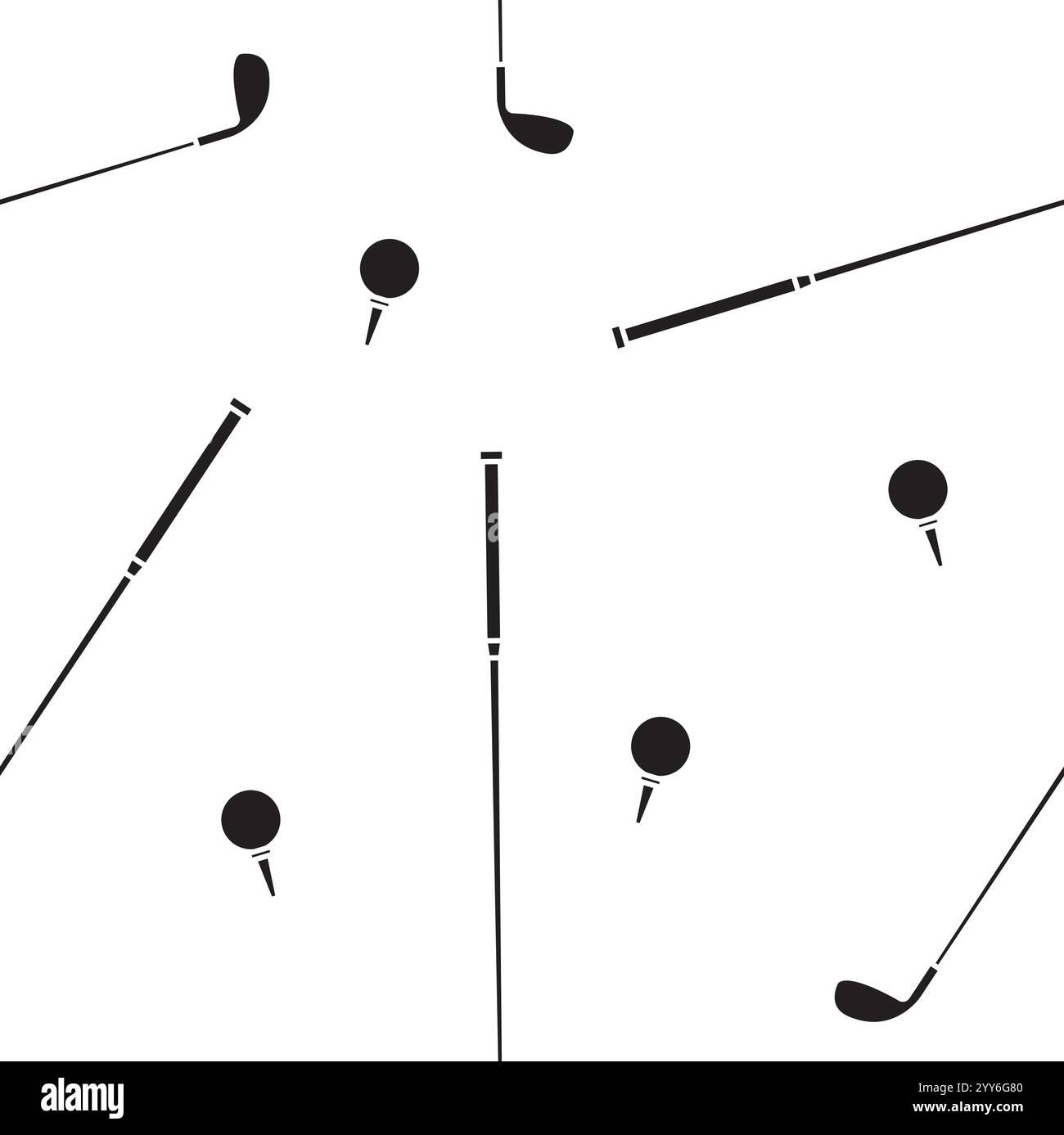 Vector seamless pattern of flat black golf ball and stick isolated on ...