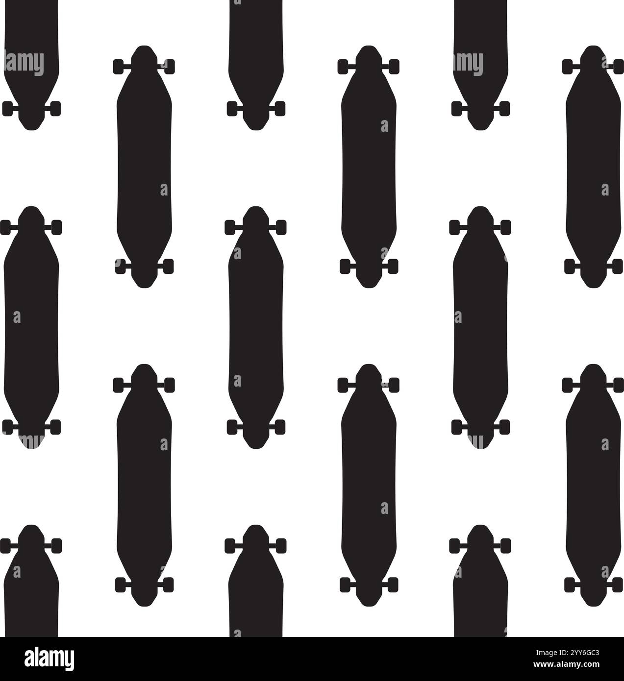 Vector seamless pattern of flat black longboard skateboard silhouette ...