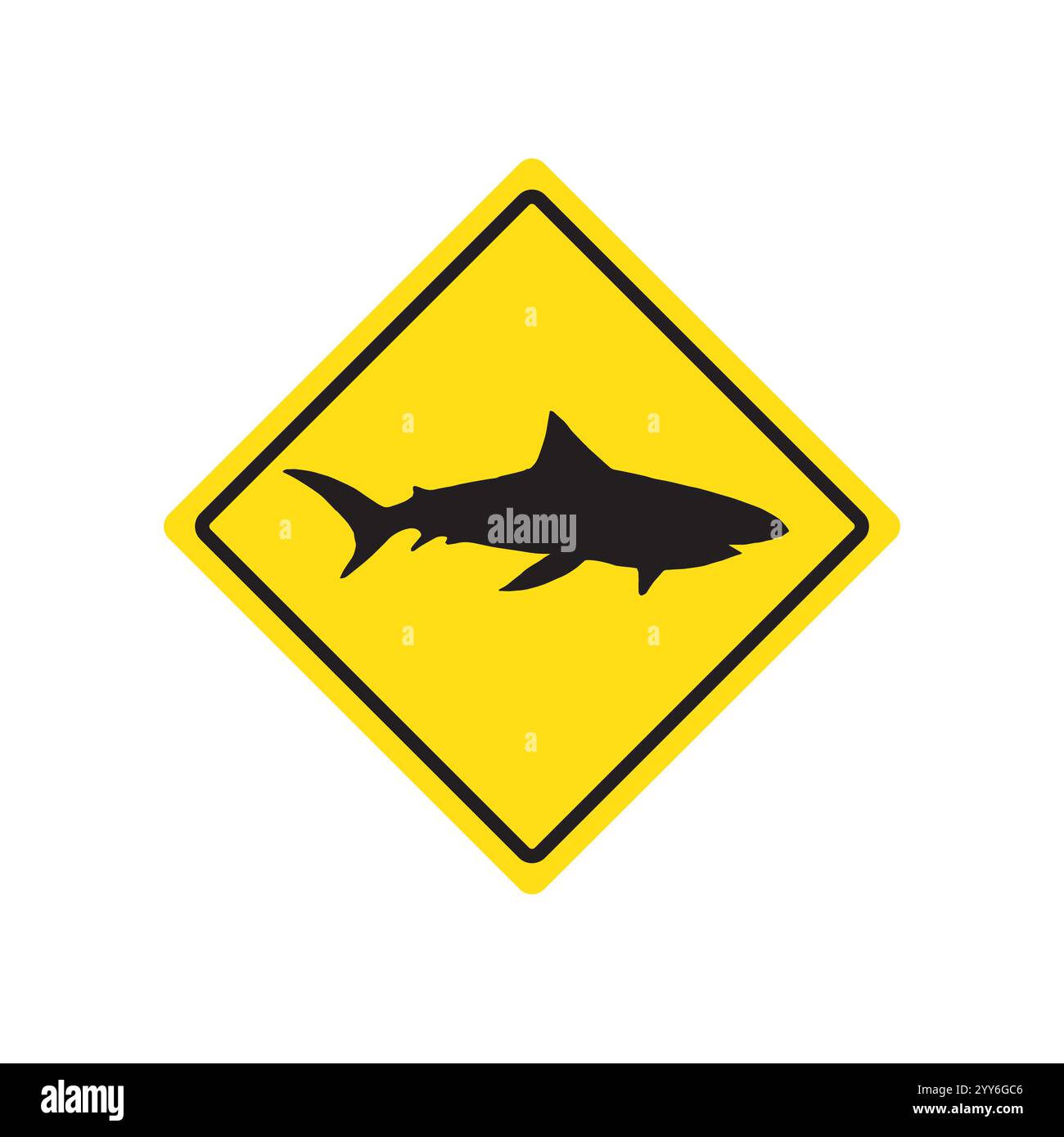 Vector flat warning sign with shark silhouette in yellow rhombus ...