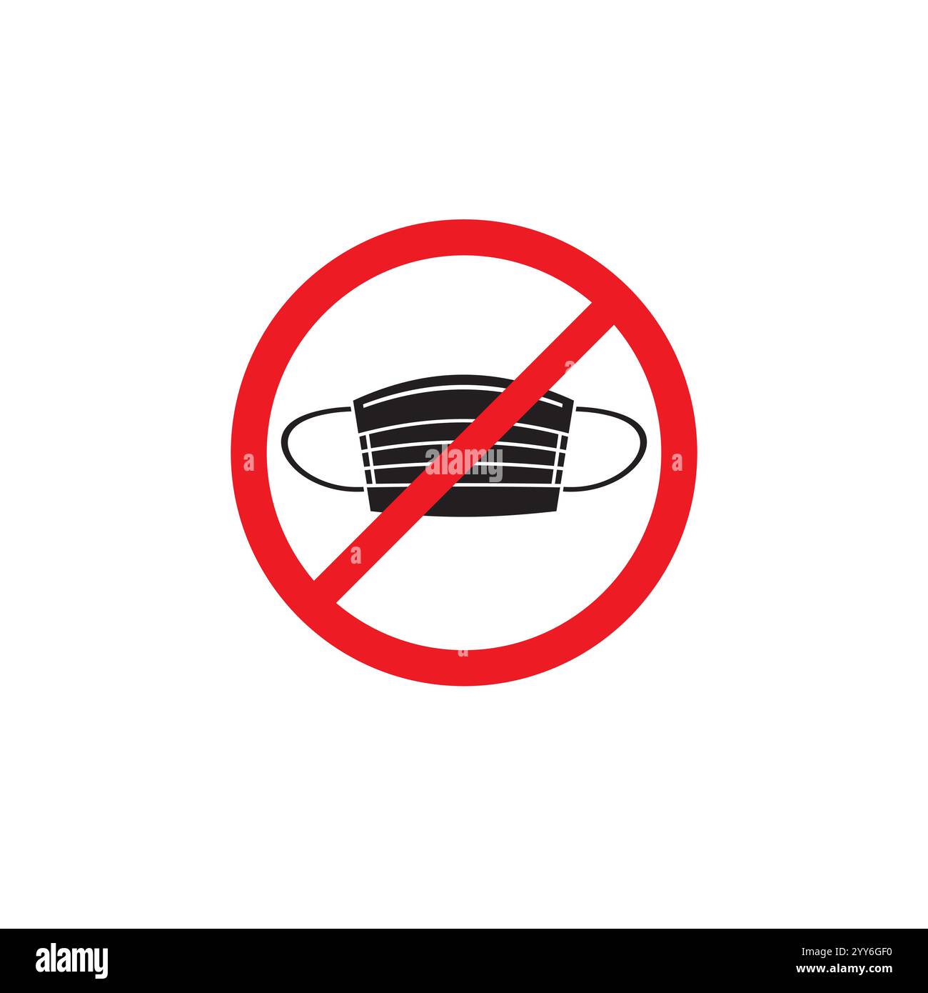 Vector flat cartoon medical face mask crossed in red circle isolated on ...