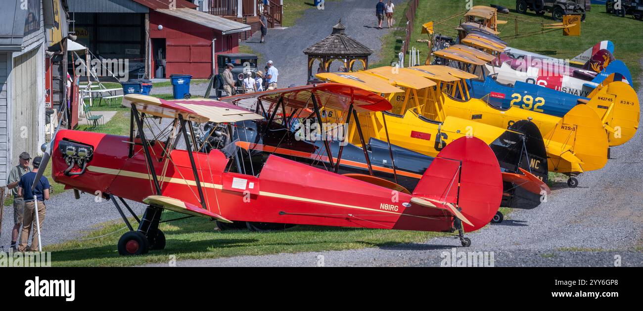 Old Rhinebeck Aerodrome New York - Biplanes lined up Stock Photo - Alamy