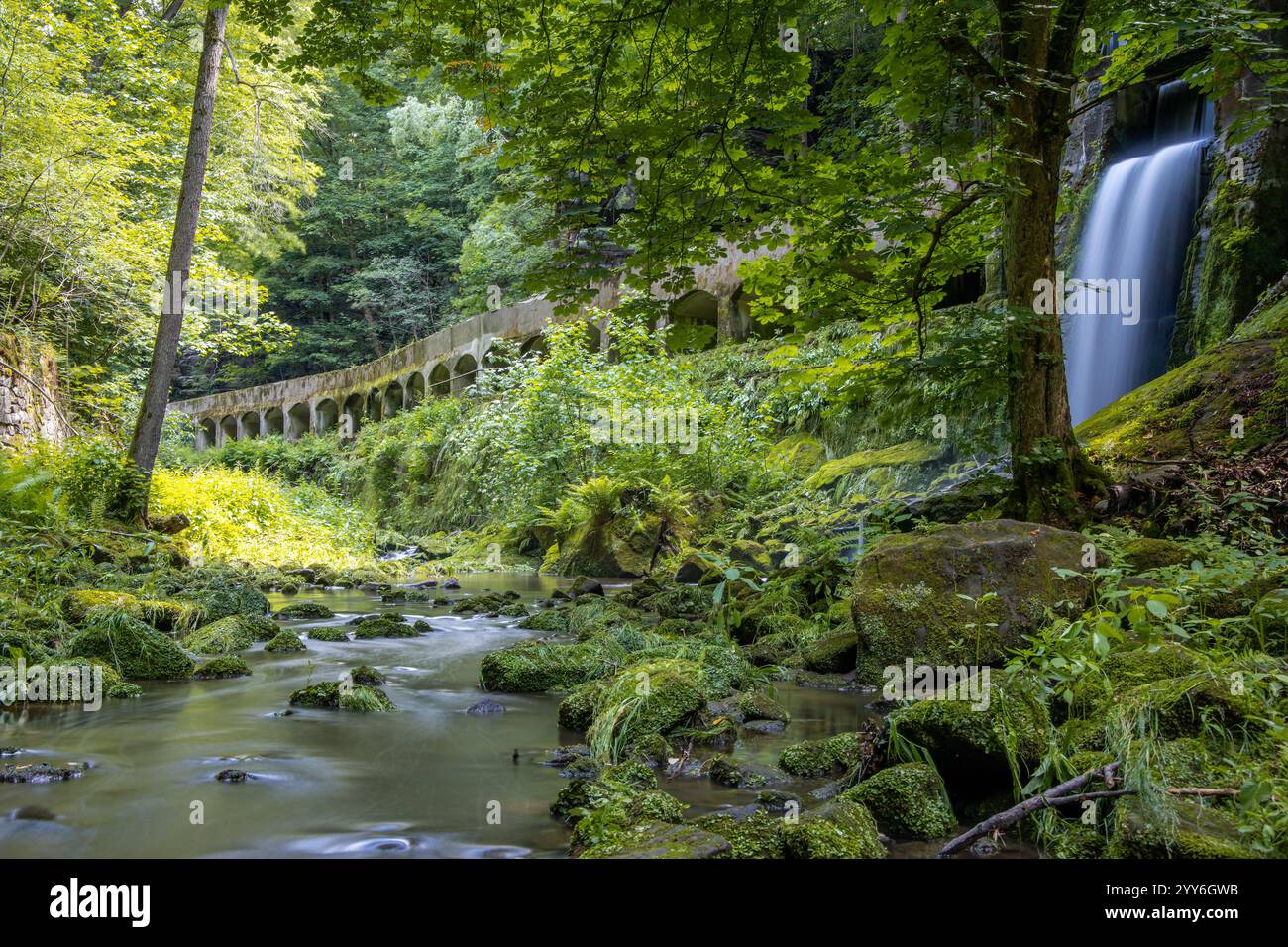 altes Wasserkraftwerk Niezelgrund Wasserfall Lohmener Klamm Stock Photo ...