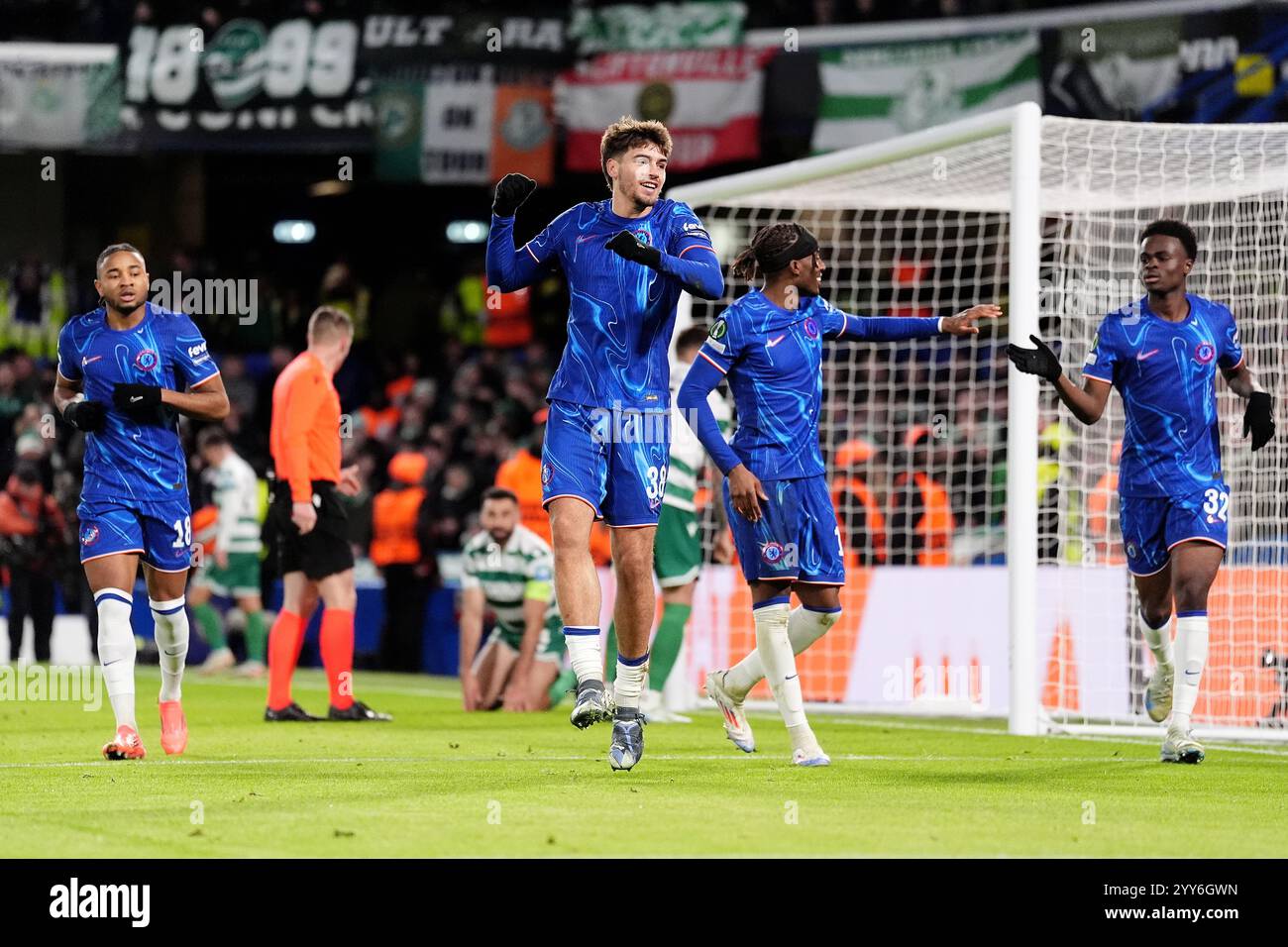Chelsea's Marc Guiu (centre) celebrates after scoring the opening goal ...