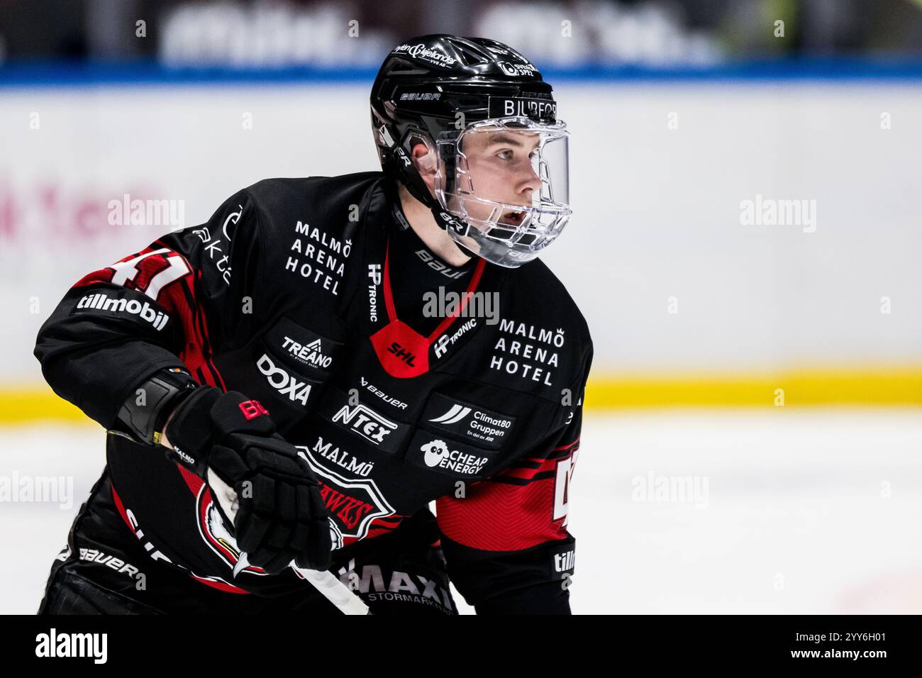 241219 Malmö Redhawks Joseph Berger under ishockeymatchen i SHL mellan Malmö Redhawks och ...