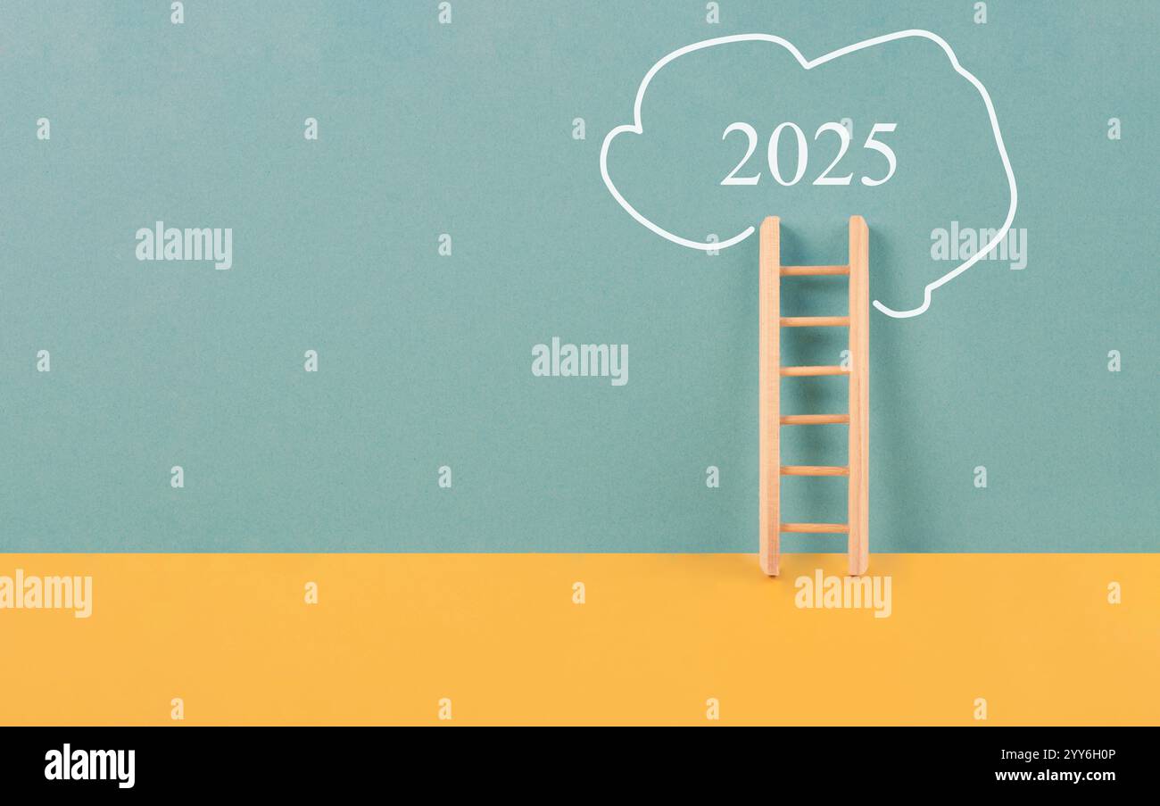 New Year 2025 with a ladder of success, development and growth, being ...