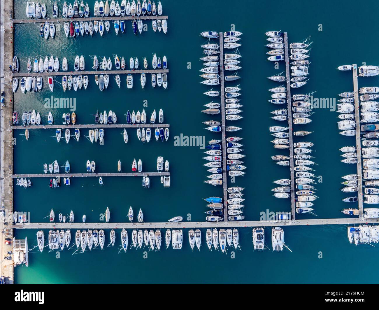 Aerial view of marina with docked boats Stock Photo - Alamy