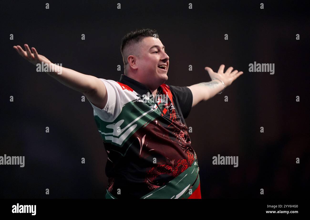 Nick Kenny celebrates winning his first round match against Stowe Buntz ...