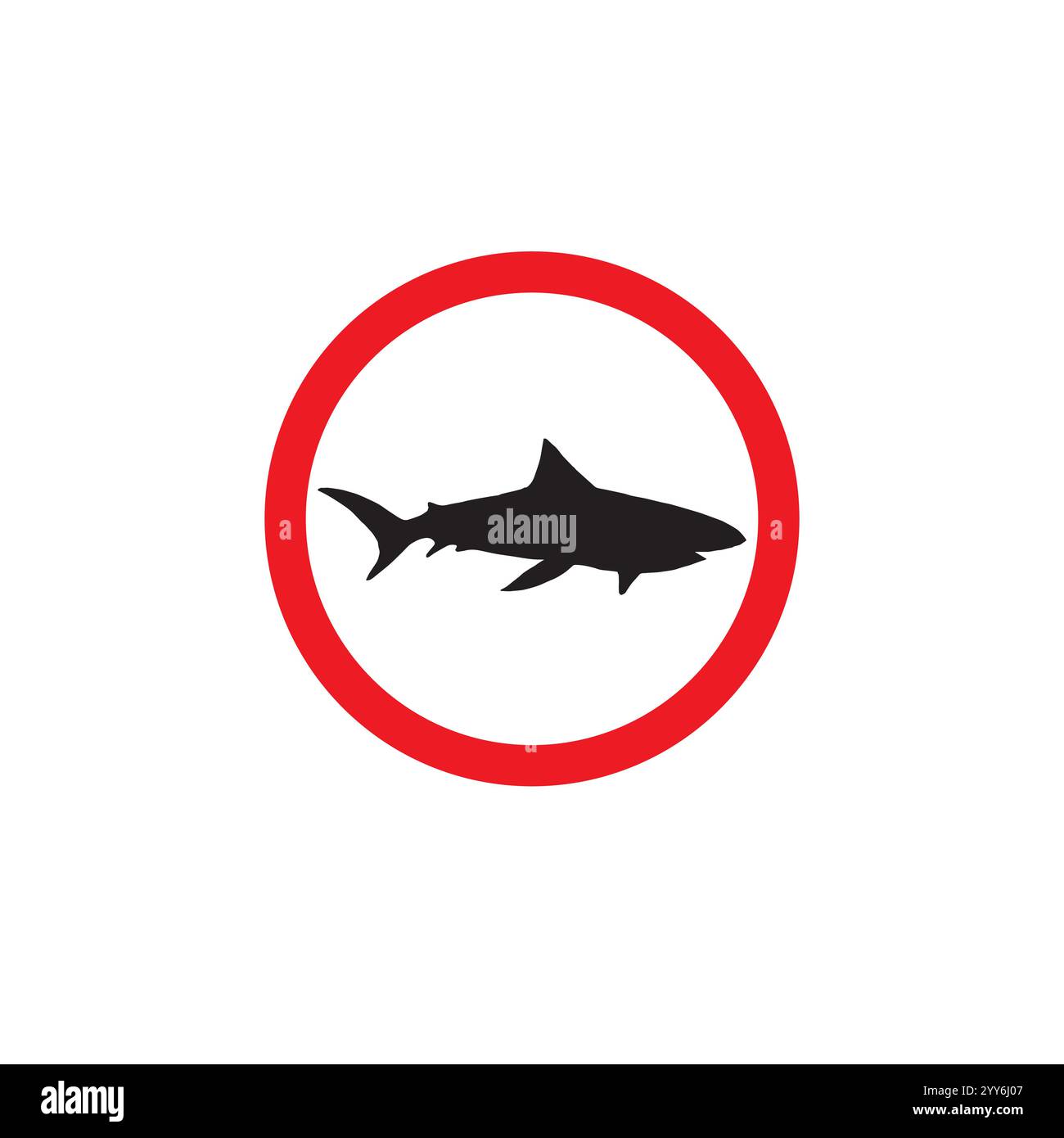 Vector flat warning sign with shark silhouette in red circle isolated ...