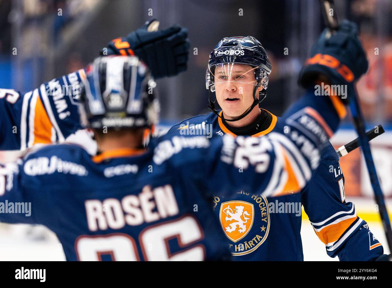 241219 Växjös Dennis Rasmussen jublar efter ishockeymatchen i SHL ...