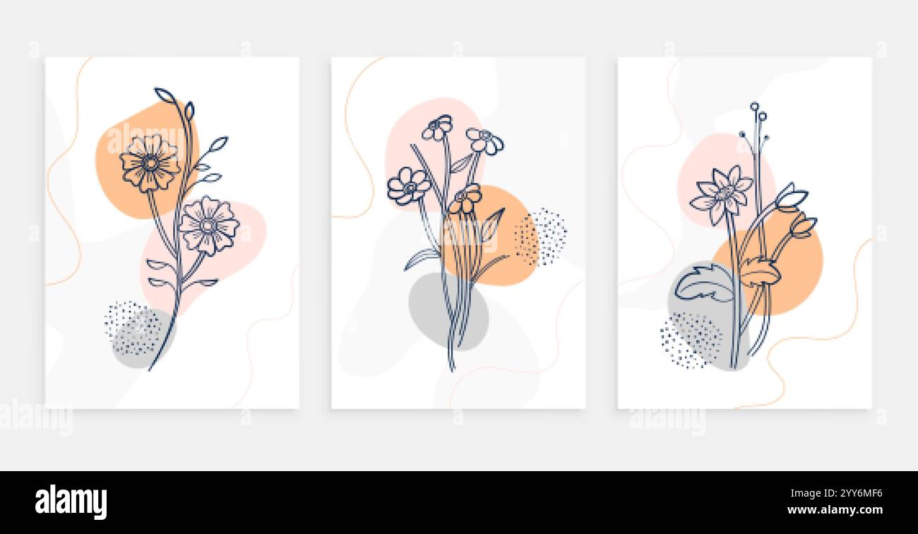 botanic flower line art poster template set Stock Vector Image & Art ...
