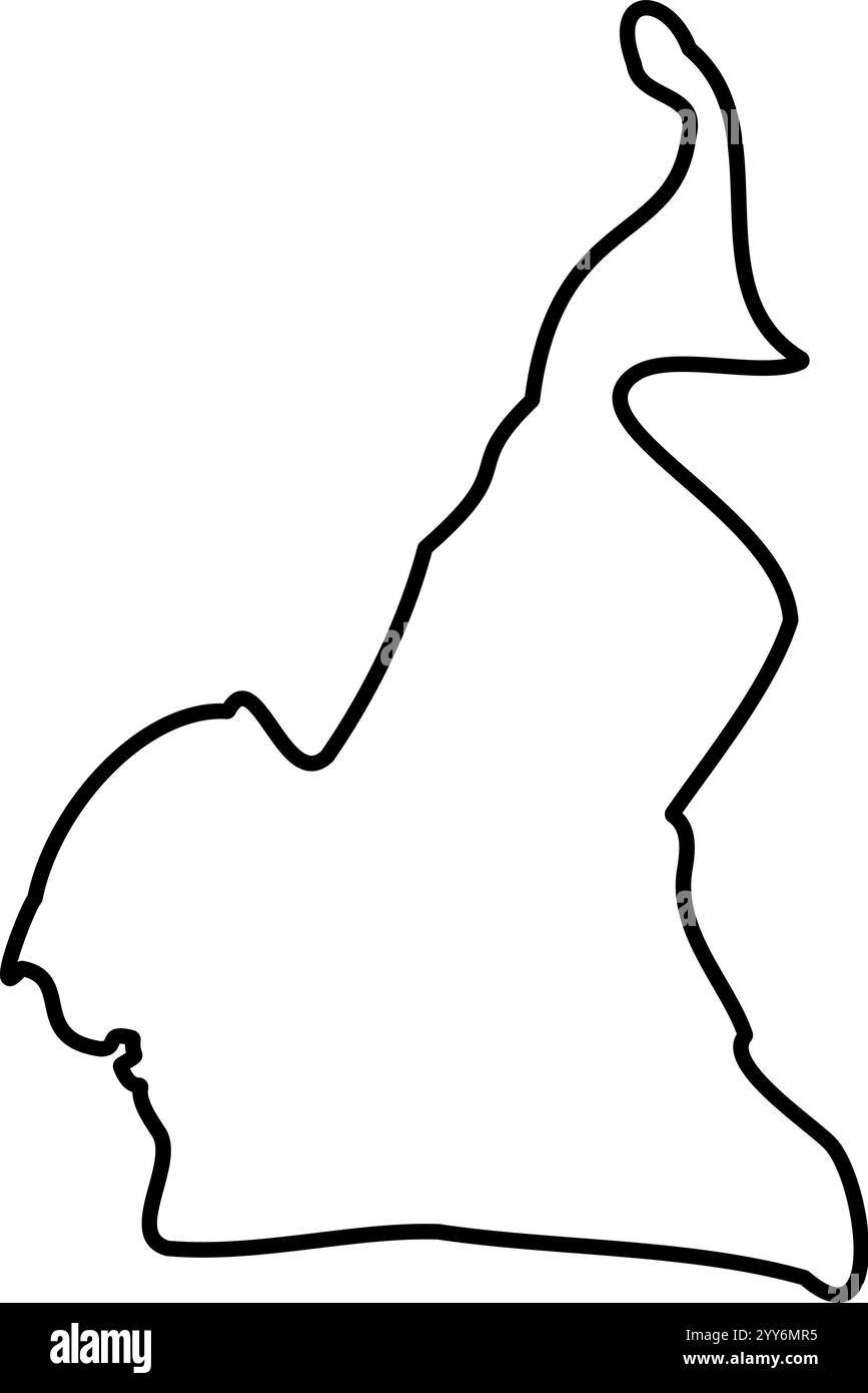 Cameroon - solid black outline border map of country area. Simple flat ...