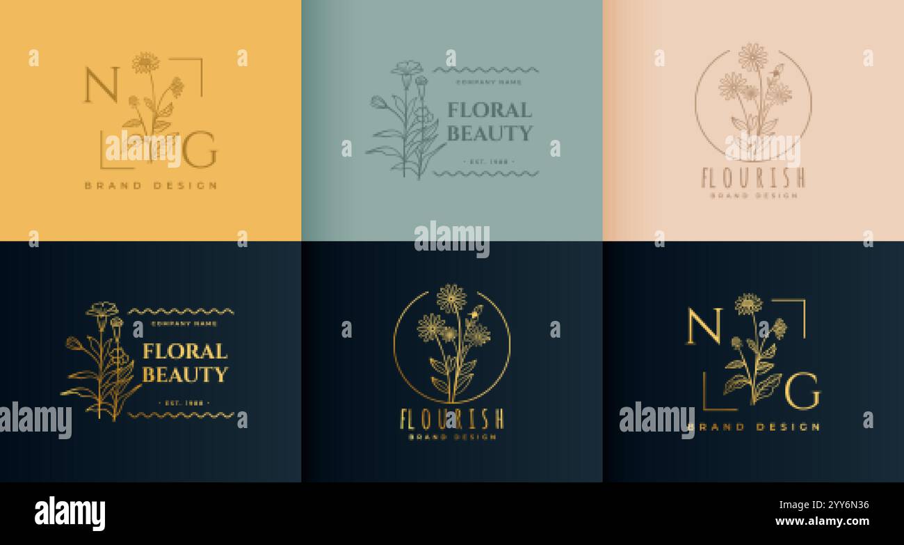 nice floral flower line logos set Stock Vector Image & Art - Alamy
