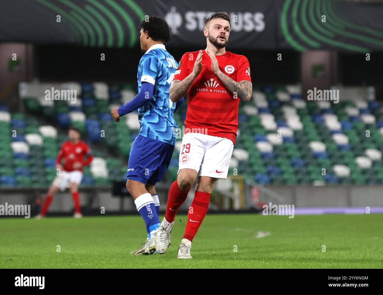 Larne's Andrew Ryan rues a missed chance during the UEFA Europa ...