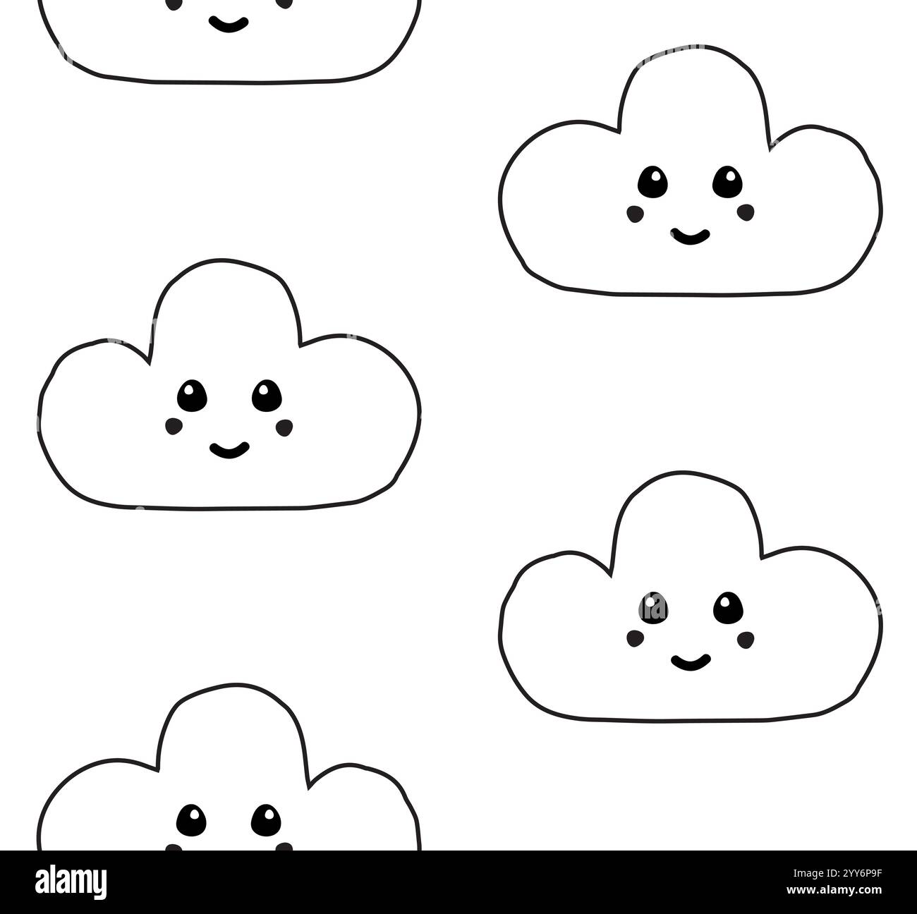 Vector seamless pattern of hand drawn doodle sketch cloud with face ...