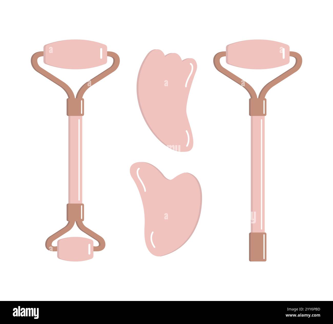 Vector set bundle of flat cartoon rose quartz massage roller and gua ...