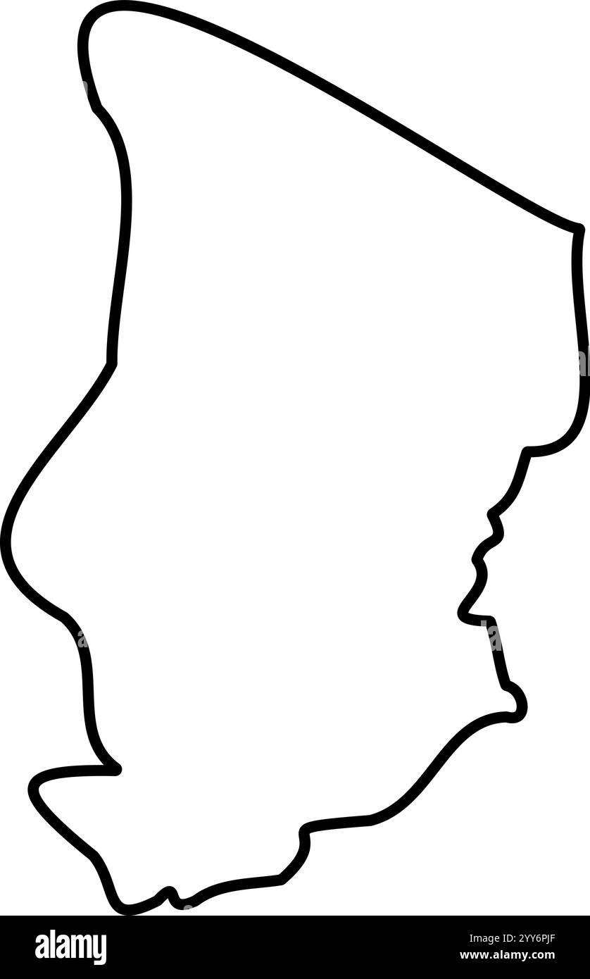 Chad - solid black outline border map of country area. Simple flat ...