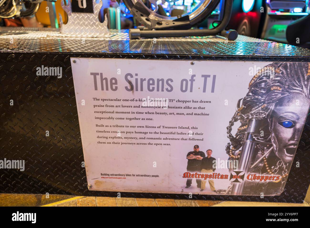 Informational plaque about "The Sirens of TI" chopper displayed inside ...