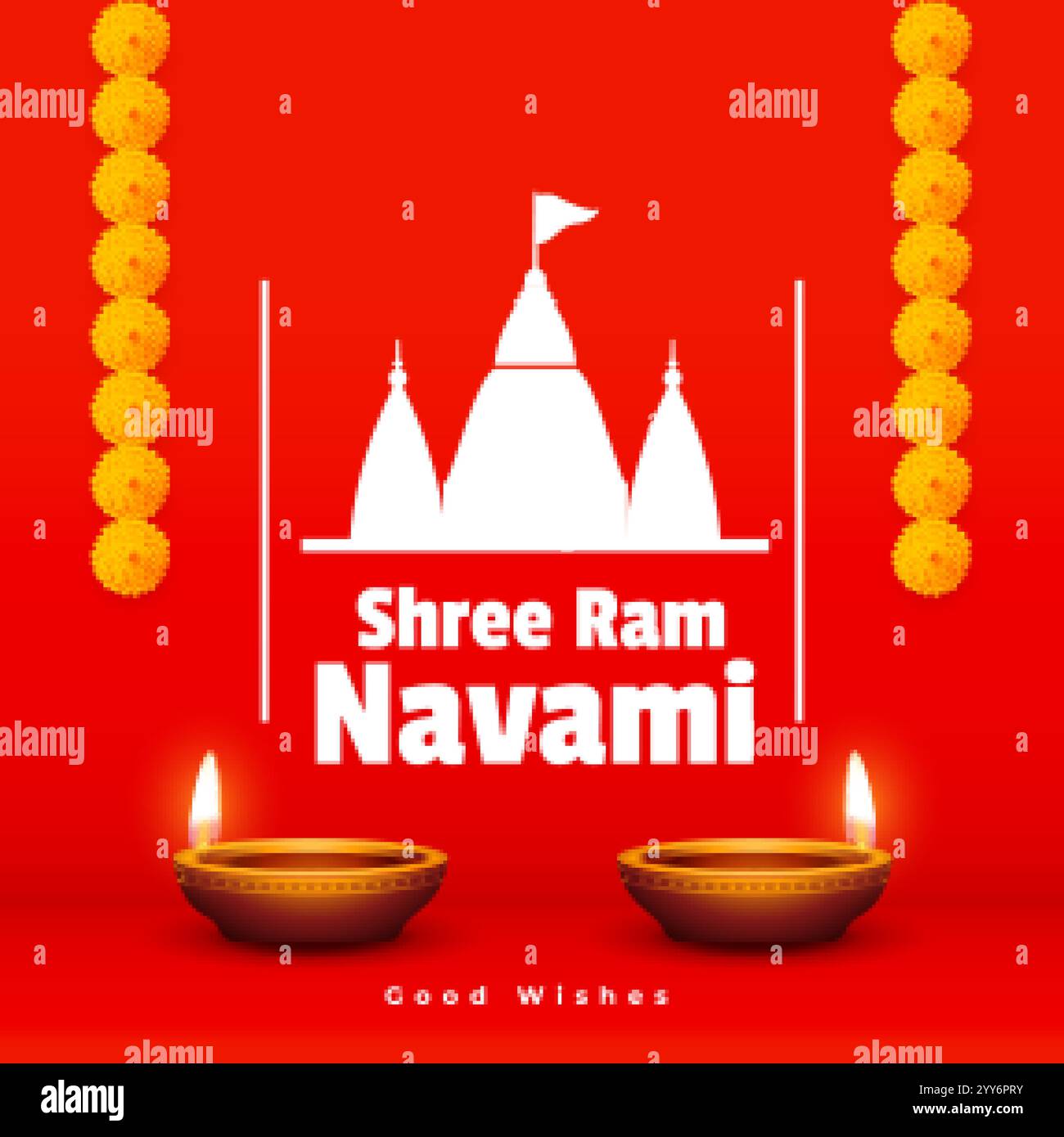 shree ram navami wishes card with diya decoration Stock Vector Image ...