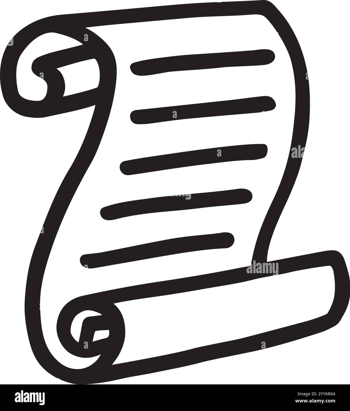 Doodle unrolled scroll icon hand drawn with black line in freehand ...