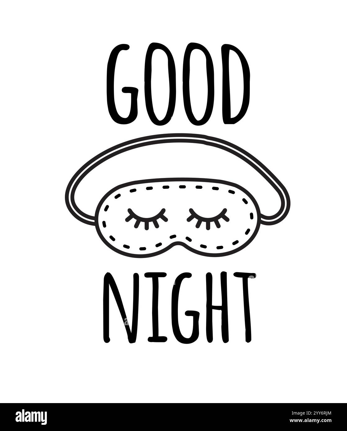 Vector hand drawn doodle flat outline sleeping mask and good night ...