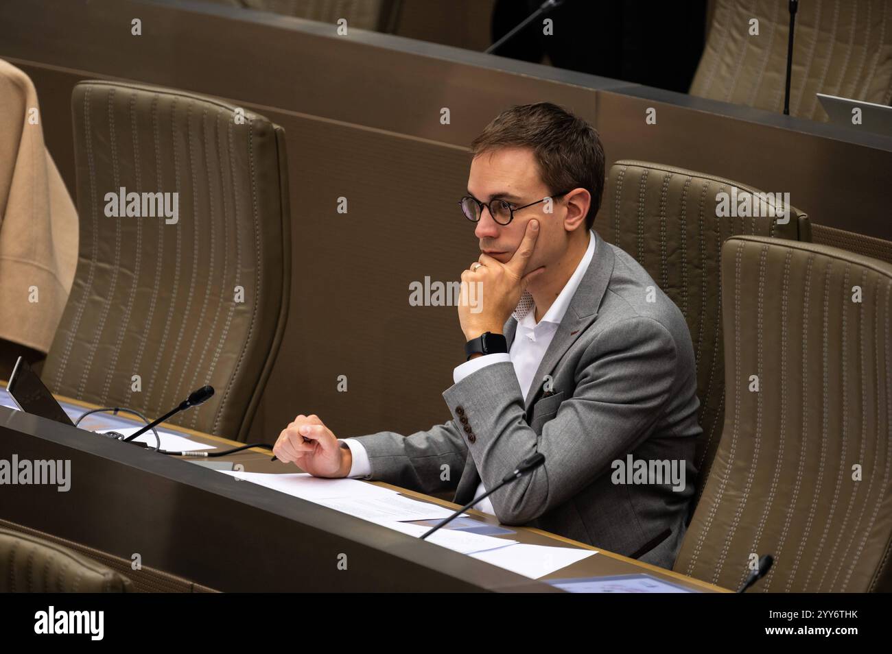 Stijn De Roo CD&V at the Flemish parliament plenary meeting in Brussels ...