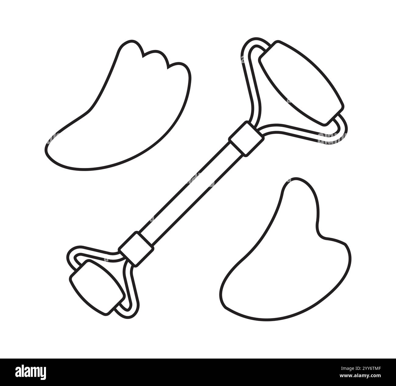 Vector set bundle of flat outline stone face roller and gua sha ...