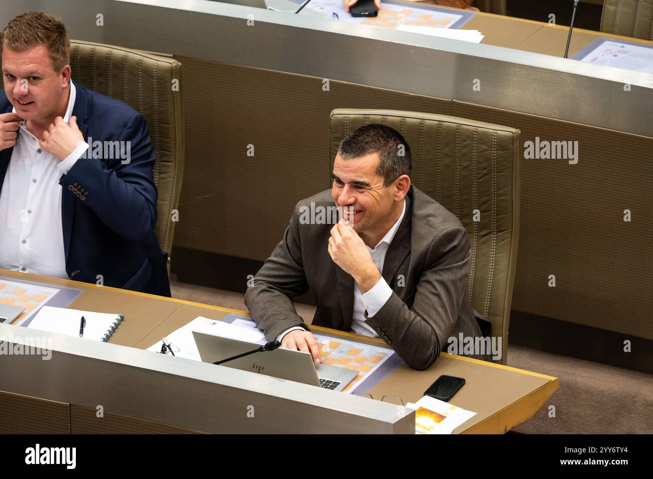 Bert Maertens and Sander loones (NVA) at the Flemish parliament plenary ...
