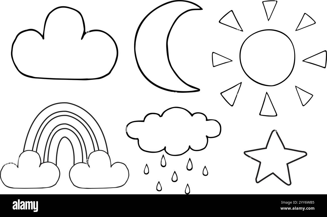 Vector set bundle of hand drawn doodle sketch weather symbols isolated ...