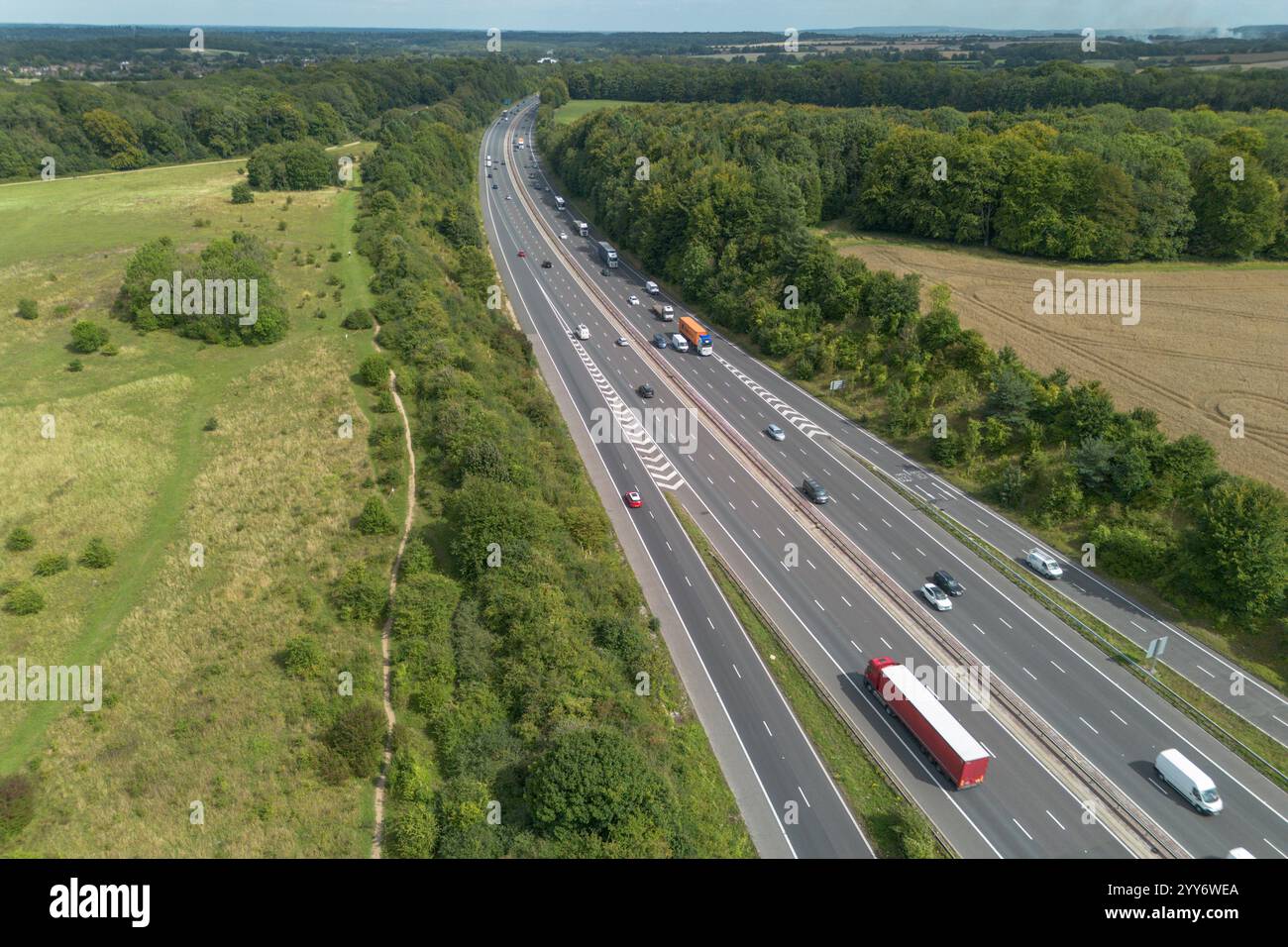 Aerial view (from above Crabtree Plantation) looking east along the M3 ...