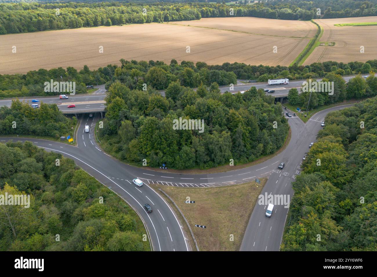Aerial view (from above Crabtree Plantation) of junction 6 of the M3 ...