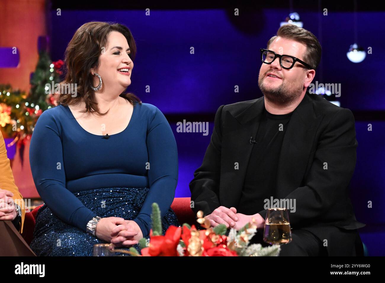 EDITORIAL USE ONLY Ruth Jones and James Corden during filming for the ...