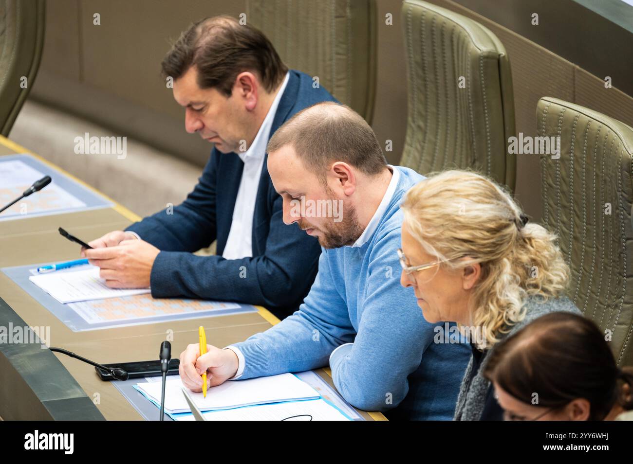 Bart Dochy (CD&V), Arnout Coel and Karolien Grosemans (NVA) at the ...