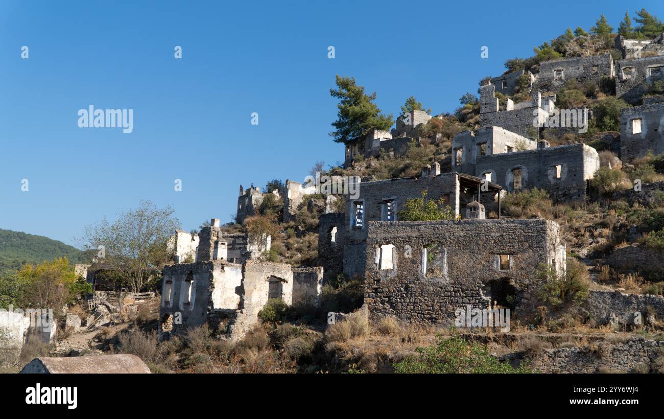 Kayakoy ghost town near Fethiye, Mugla, Turkey. Abandoned Greek village ...