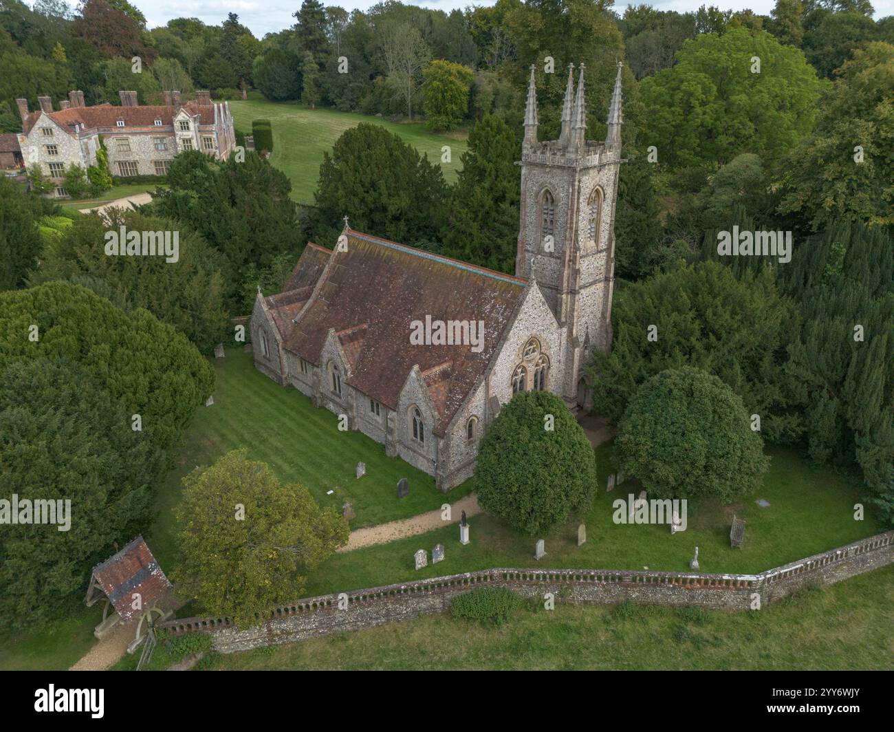 Aerial view of the Parish Church of St Nicholas (with Chawton House ...