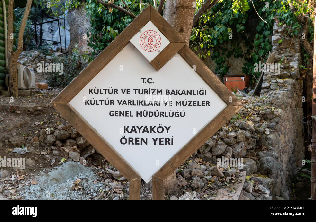 Kayakoy, Mugla, Turkey - 12 Oct 2024: Signage of Kayakoy ghost town ...