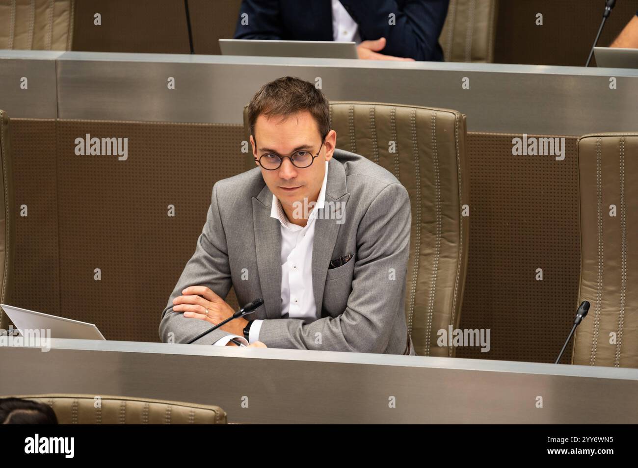 Stijn De Roo CD&V at the Flemish parliament plenary meeting in Brussels ...