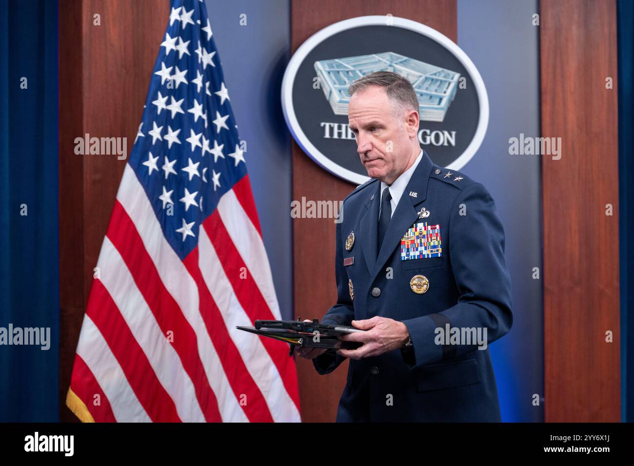 Pentagon Press Secretary Maj. Gen. Pat Ryder steps away from the podium ...