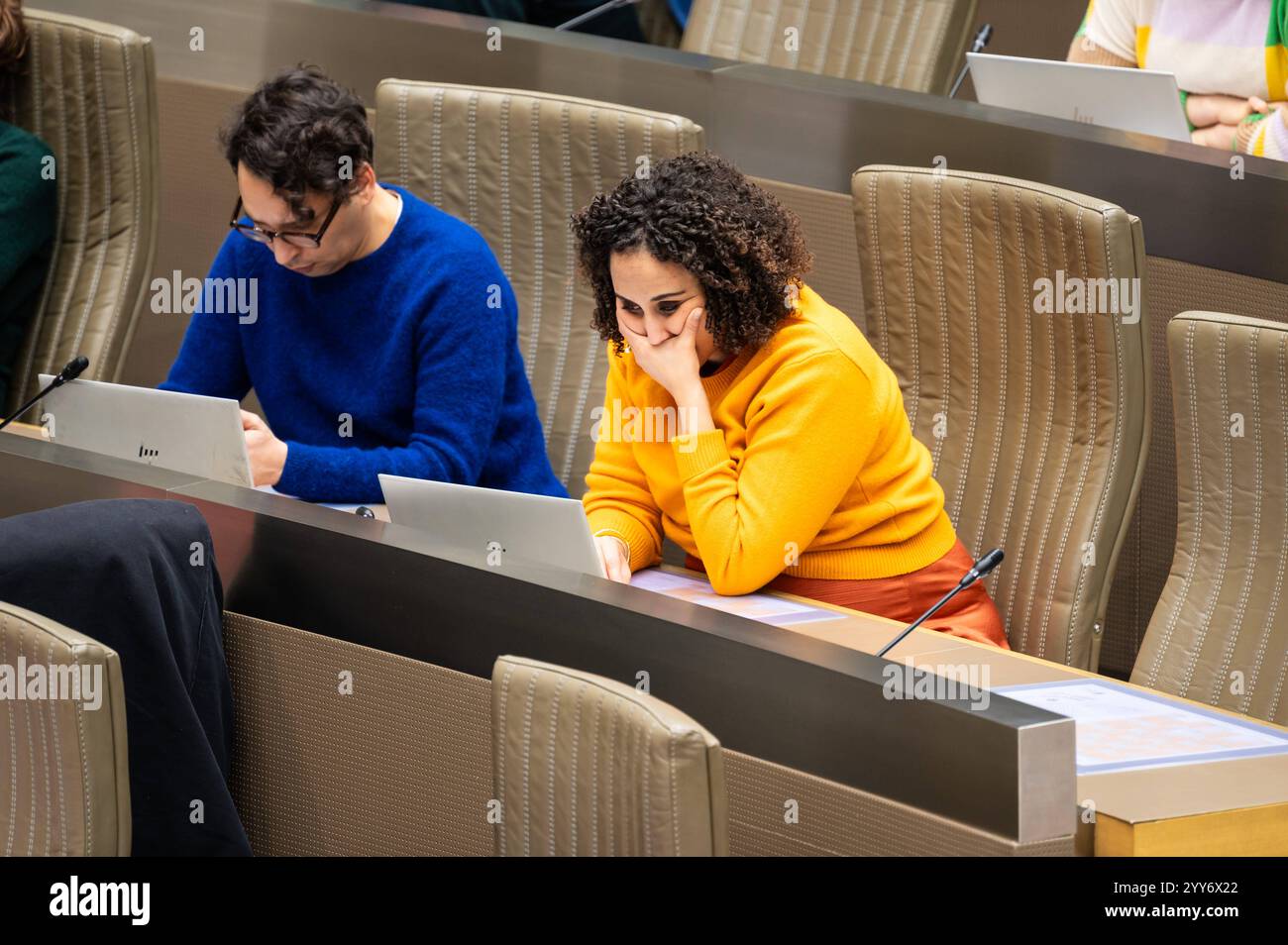 Fourat Ben Chikha and Nadia Naji Groen at the Flemish parliament ...