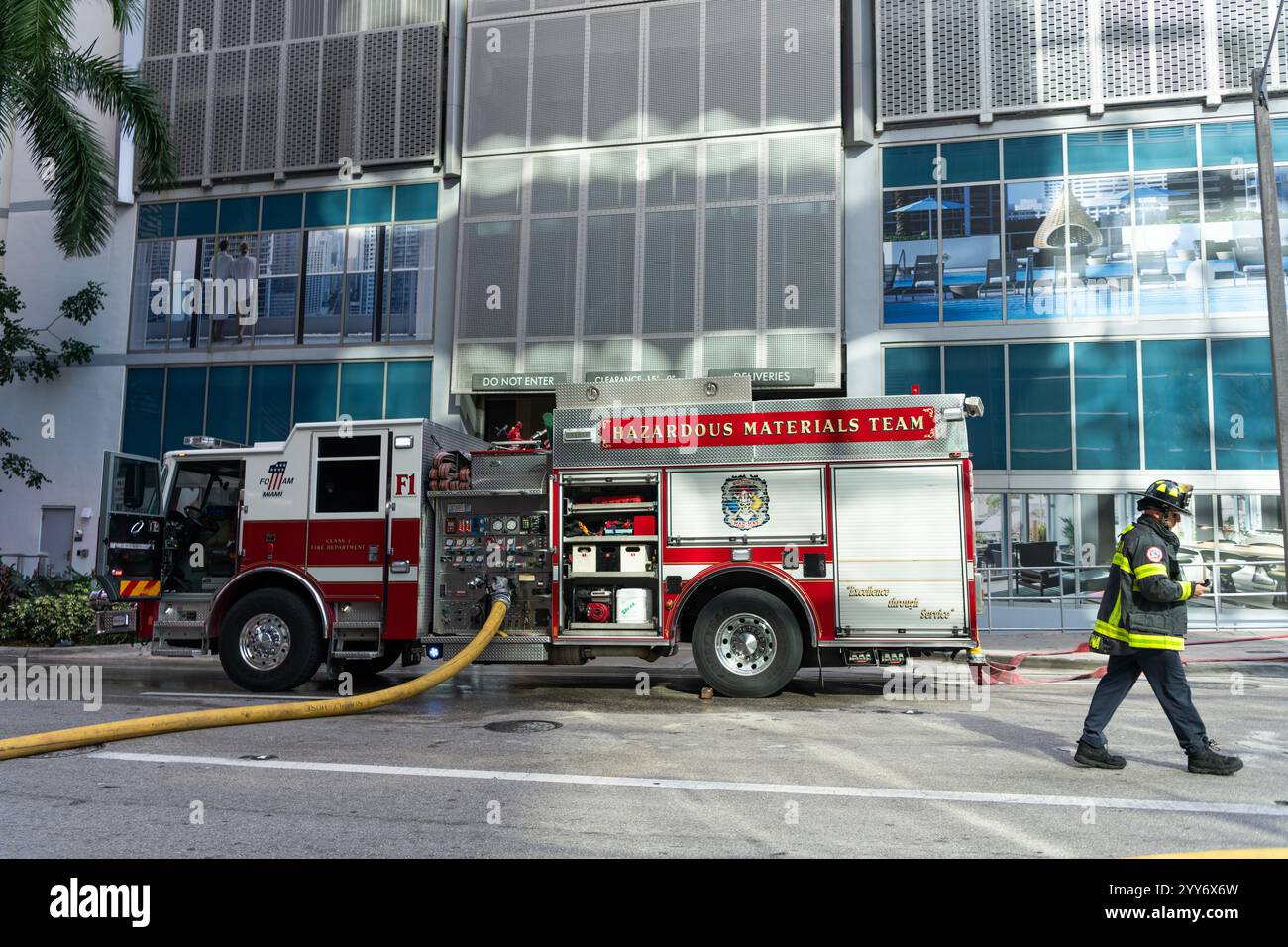 Miami, Florida, USA - December 01, 2024: Hazardous materials team. Fire ...