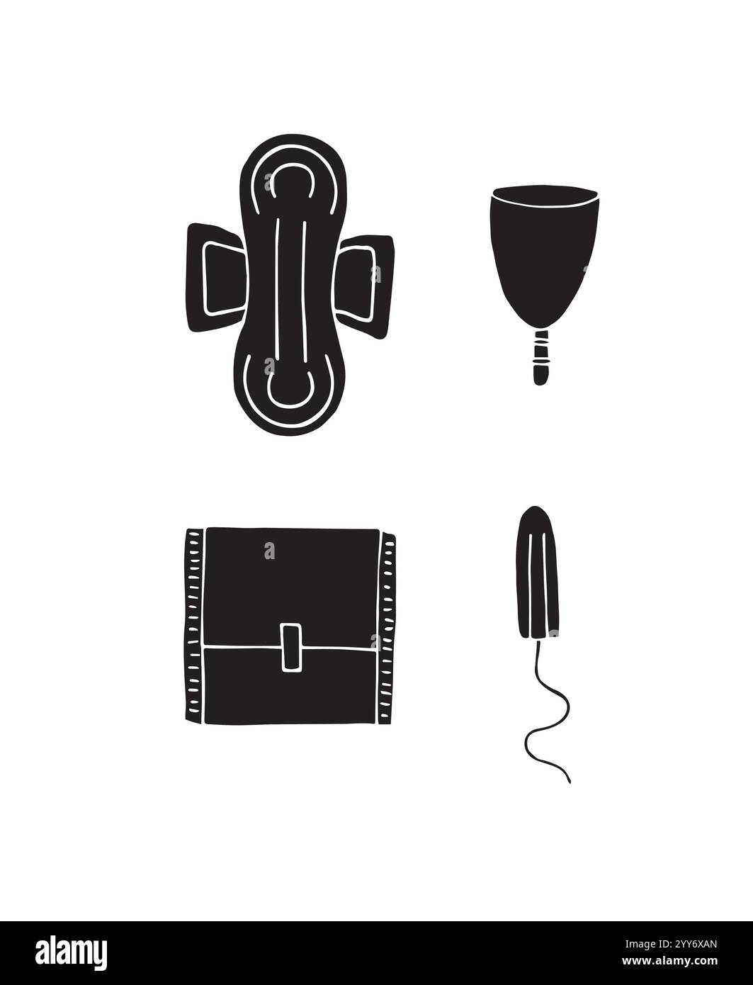 Vector set bundle of black hand drawn doodle sketch menstrual pad ...