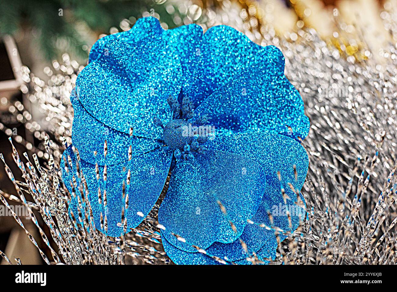 blue artificial huge flower with silver petals Stock Photo - Alamy