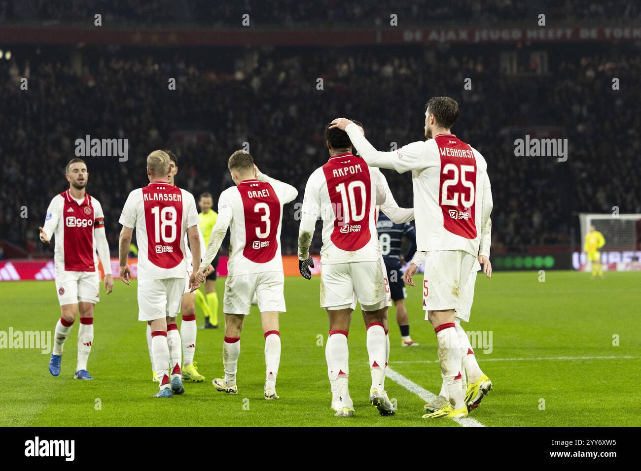 AMSTERDAM - Chuba Akpom of Ajax and Wout Weghorst of Ajax celebrate the ...