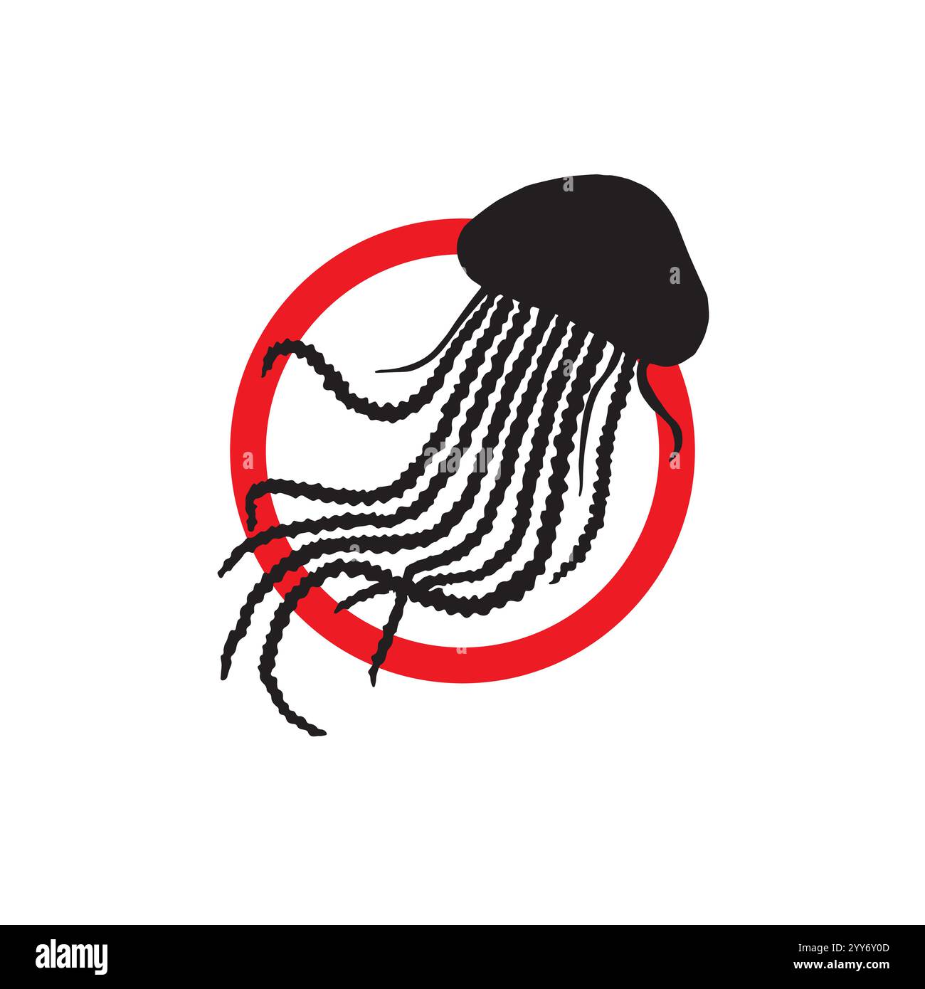Vector warning sign with jellyfish silhouette in red circle isolated on ...