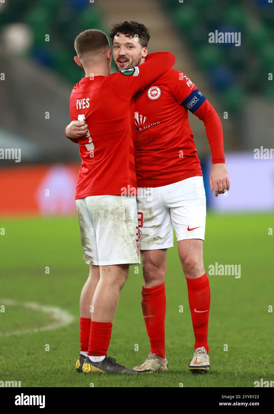 Larne's Tomas Cosgrove (right) celebrates with Levi Ives after the ...