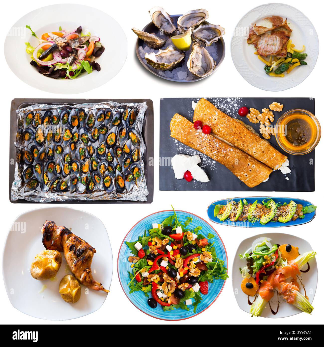 Collage of different meals isolated Stock Photo - Alamy