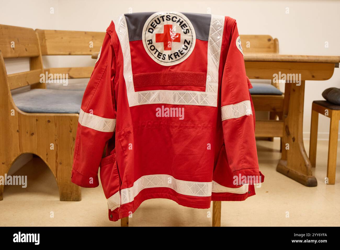 Hamburg, Germany. 19th Dec, 2024. A German Red Cross (DRK) jacket hangs ...